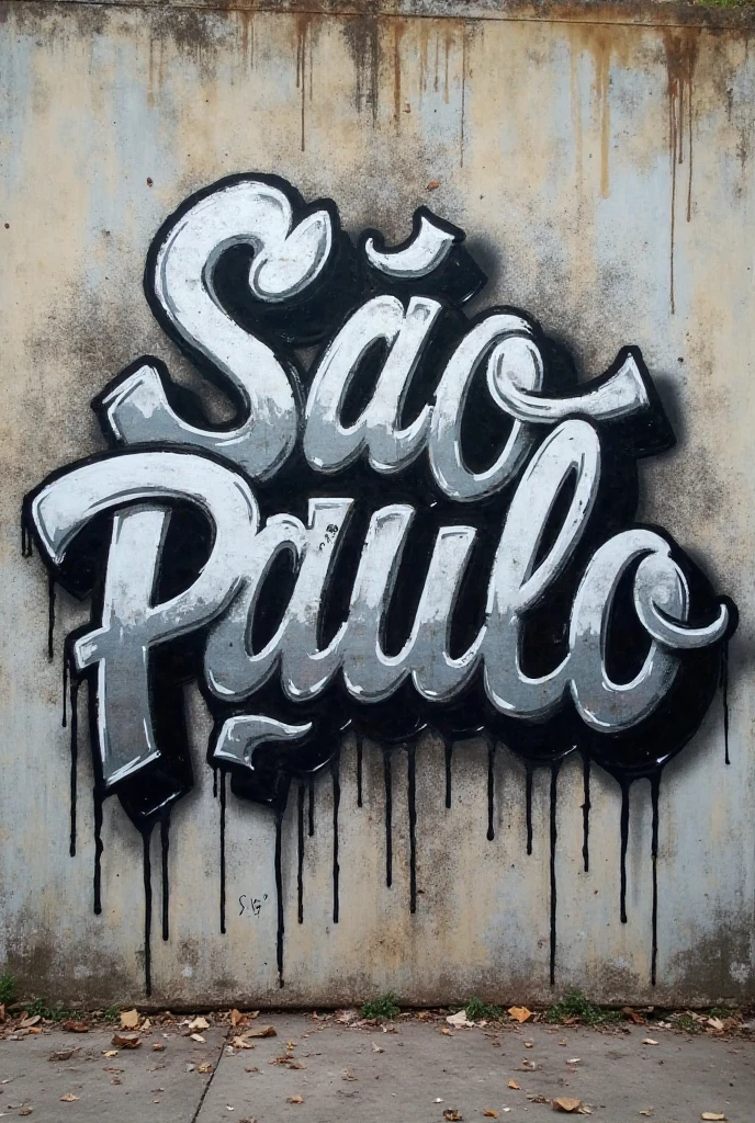 Draw a drawing of a graffiti script made with gray and black spray ...