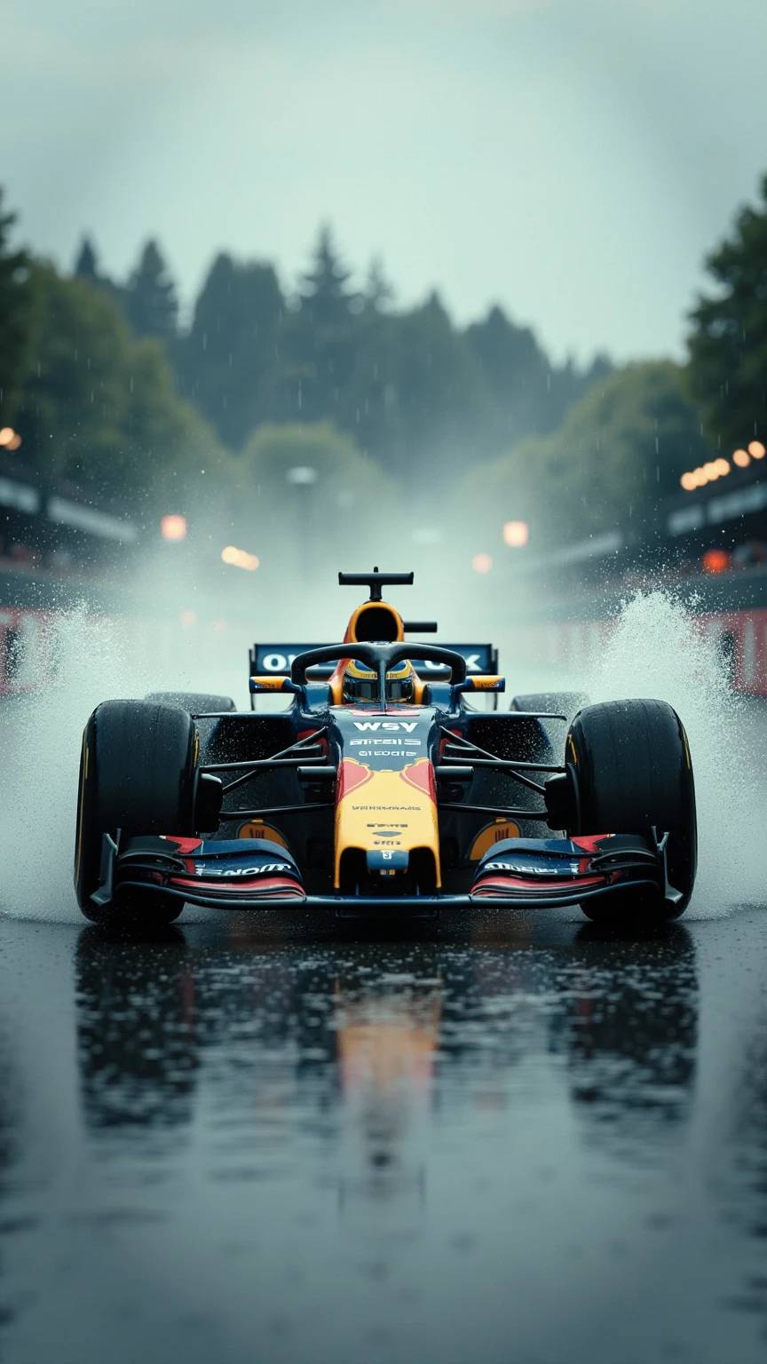 An ultra-detailed, realistic scene of a Formula 1 car racing through ...