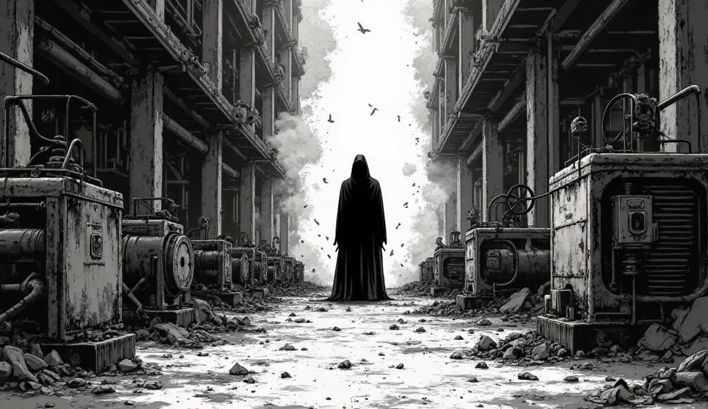 Black and white, horror comic style, eerie comic style An abandoned ...