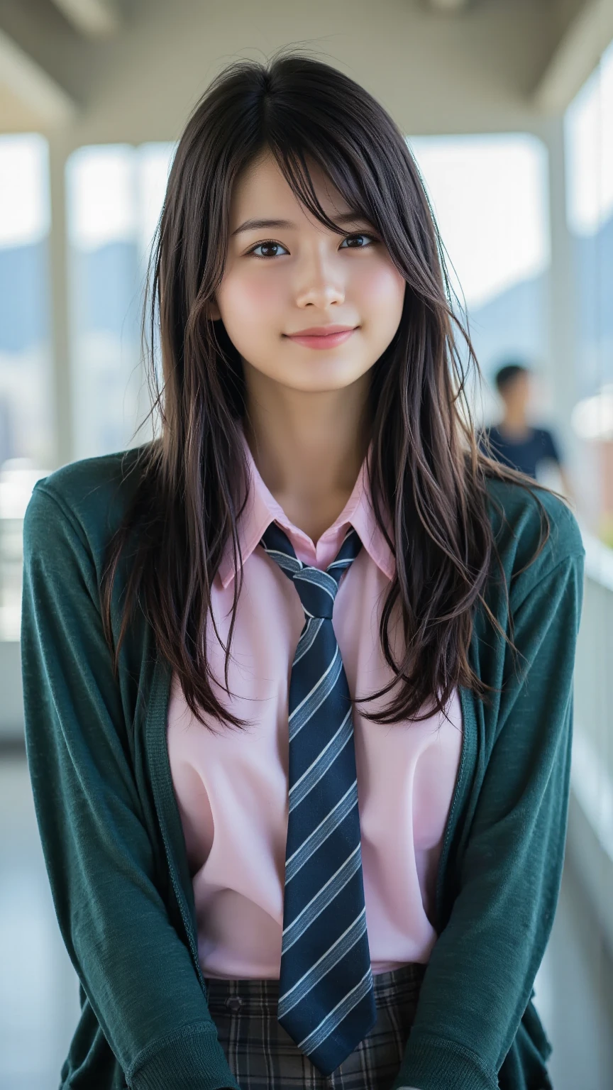 Detailed portrait of the upper body of a young woman in a school ...