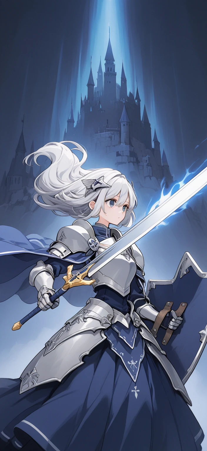 Holy Knight female Navy blue long hairstyle Armor, hand, shank - SeaArt AI