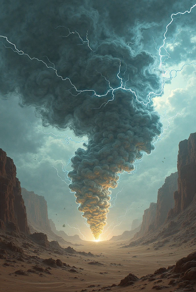 Scary tornado monster with lightning and wind powers in desert - SeaArt AI