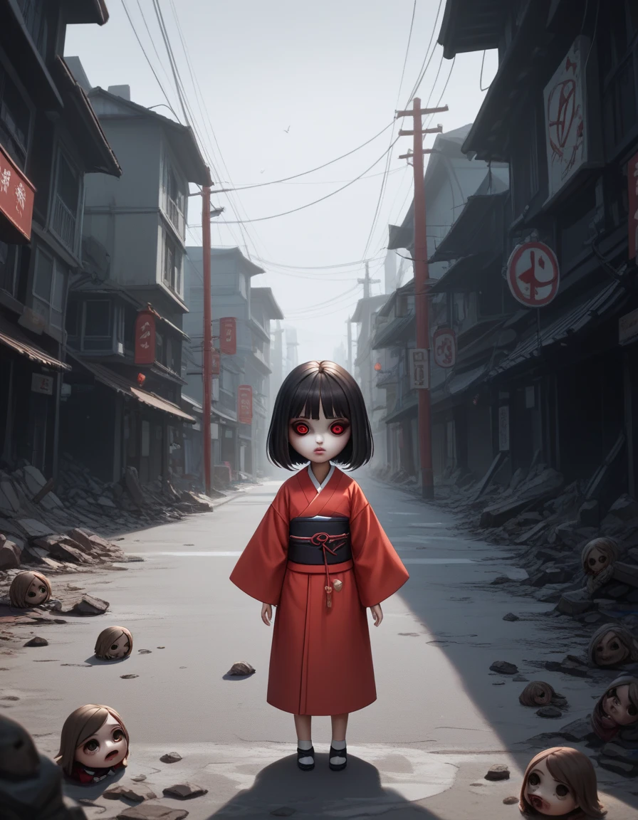 Chibi character style, miniature doll, doll imitating a Japanese woman ...