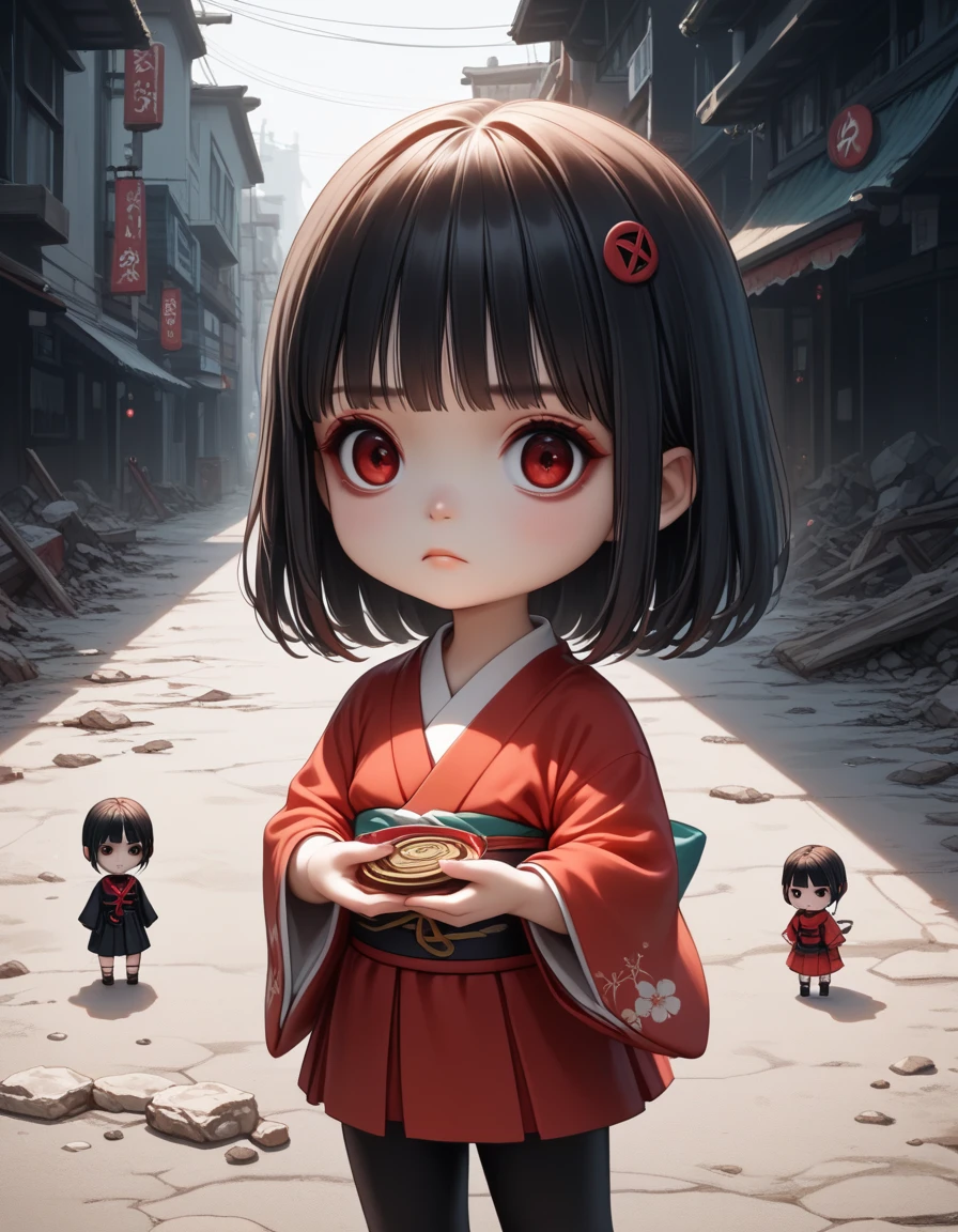 Chibi character style, miniature doll, doll imitating a Japanese woman ...