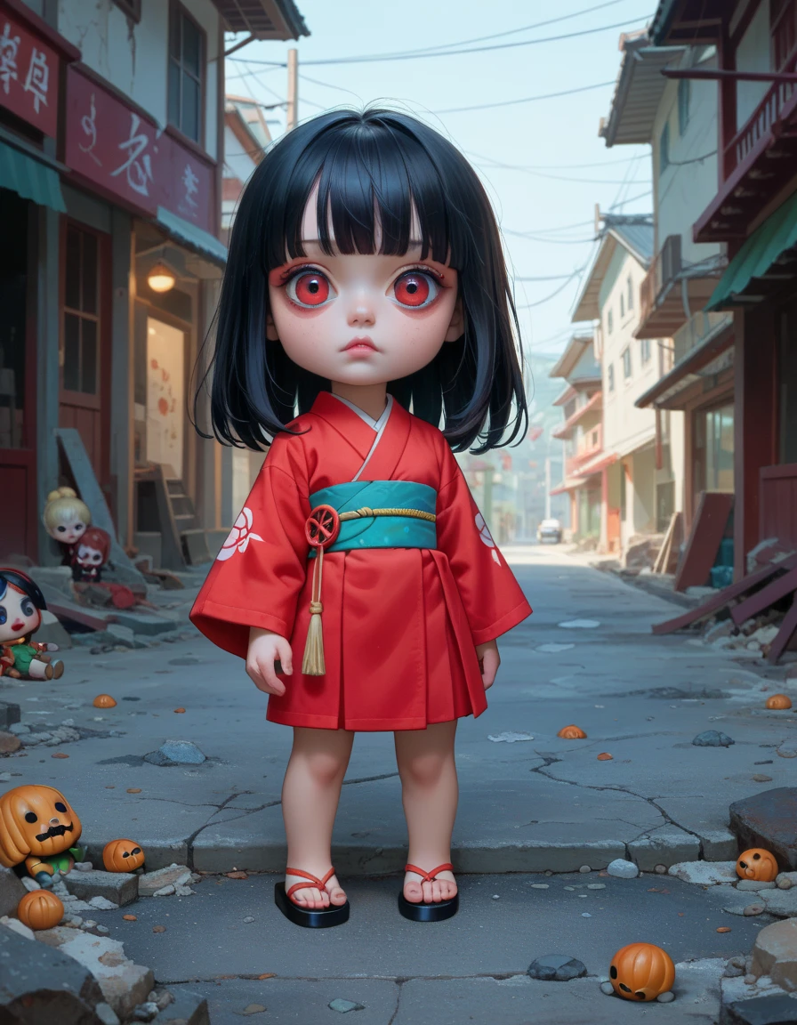 Chibi character style, miniature doll, doll imitating a Japanese woman ...