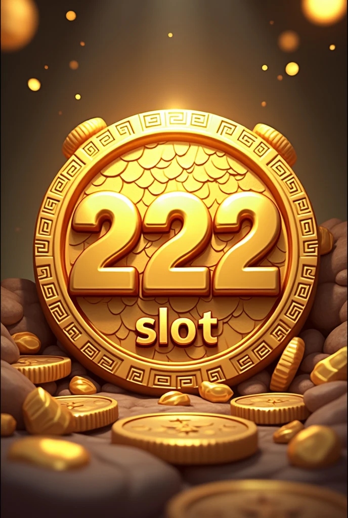 Chibi style magnificent gold coin withen "222SLOT" written on it in shiny gold w - SeaArt AI