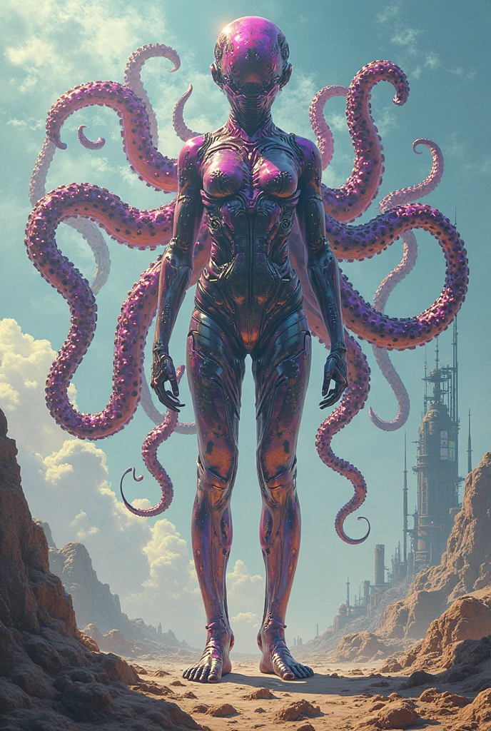 Octopus human body , full body, in a dystopian futuristic environment ...
