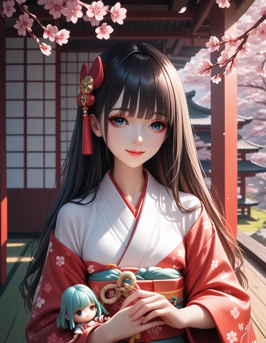 Chibi character style, miniature doll, doll imitating a Japanese woman ...