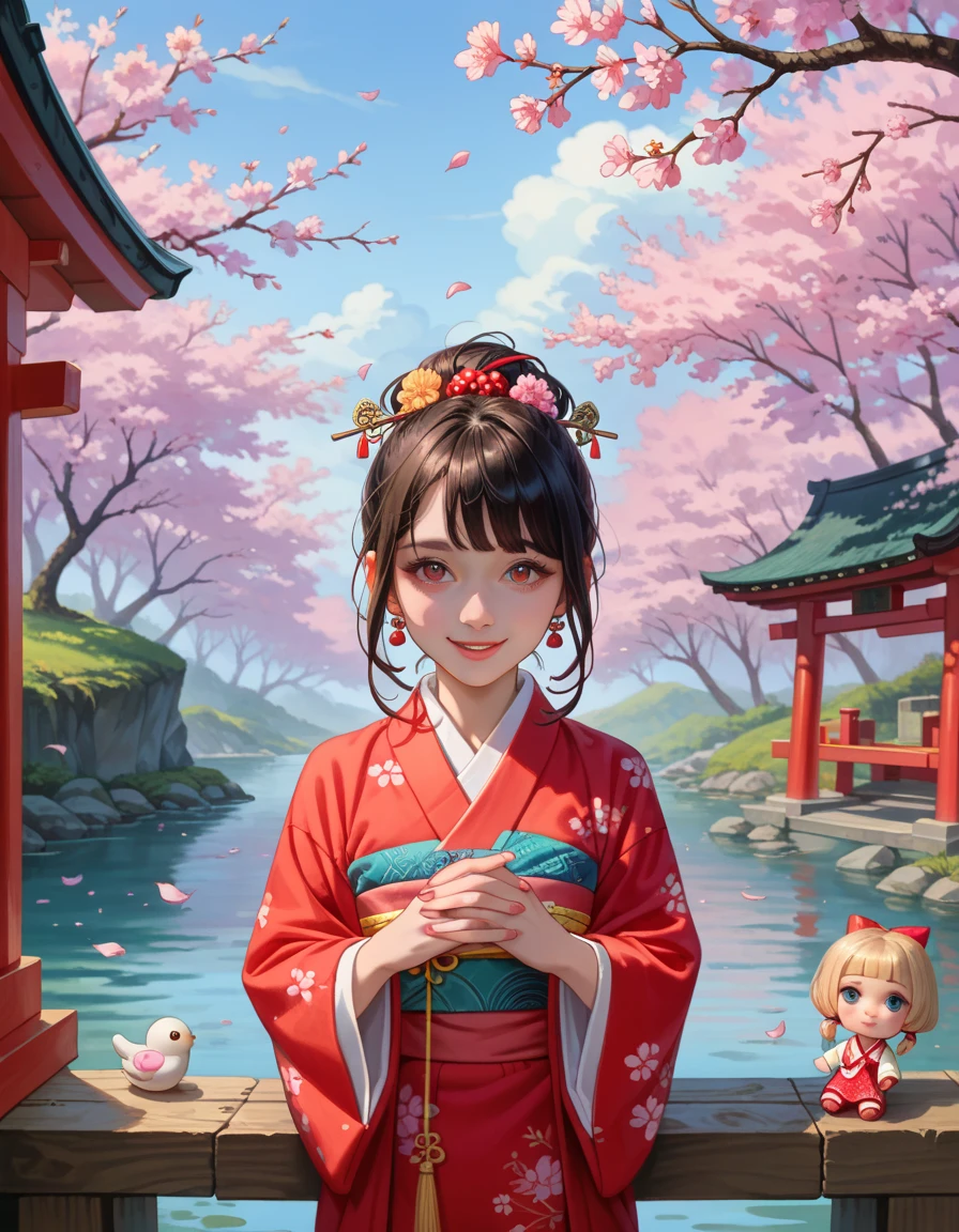 Chibi character style, miniature doll, doll imitating a Japanese woman ...