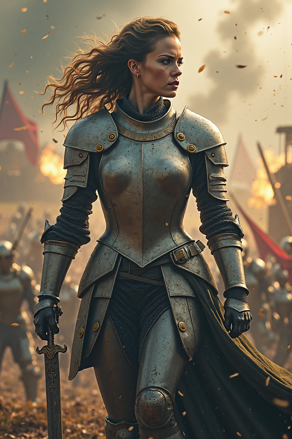 A movie poster depicting a female knight wielding a sword on a ...