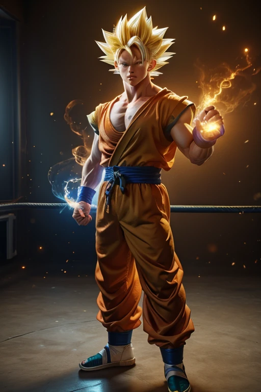 Make realistic adult human son goku ssj3 with glowing blonde very long ...