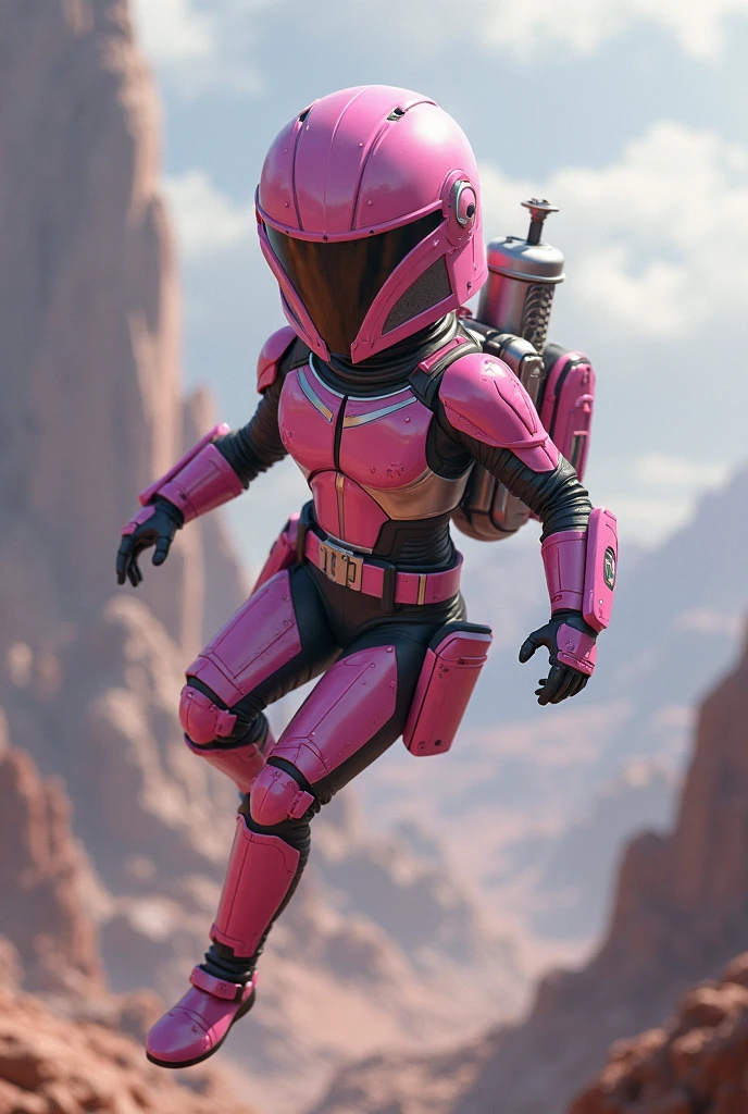 Futuristic, Mandalorian, jet pack, Pink armor, Female, Small - SeaArt AI