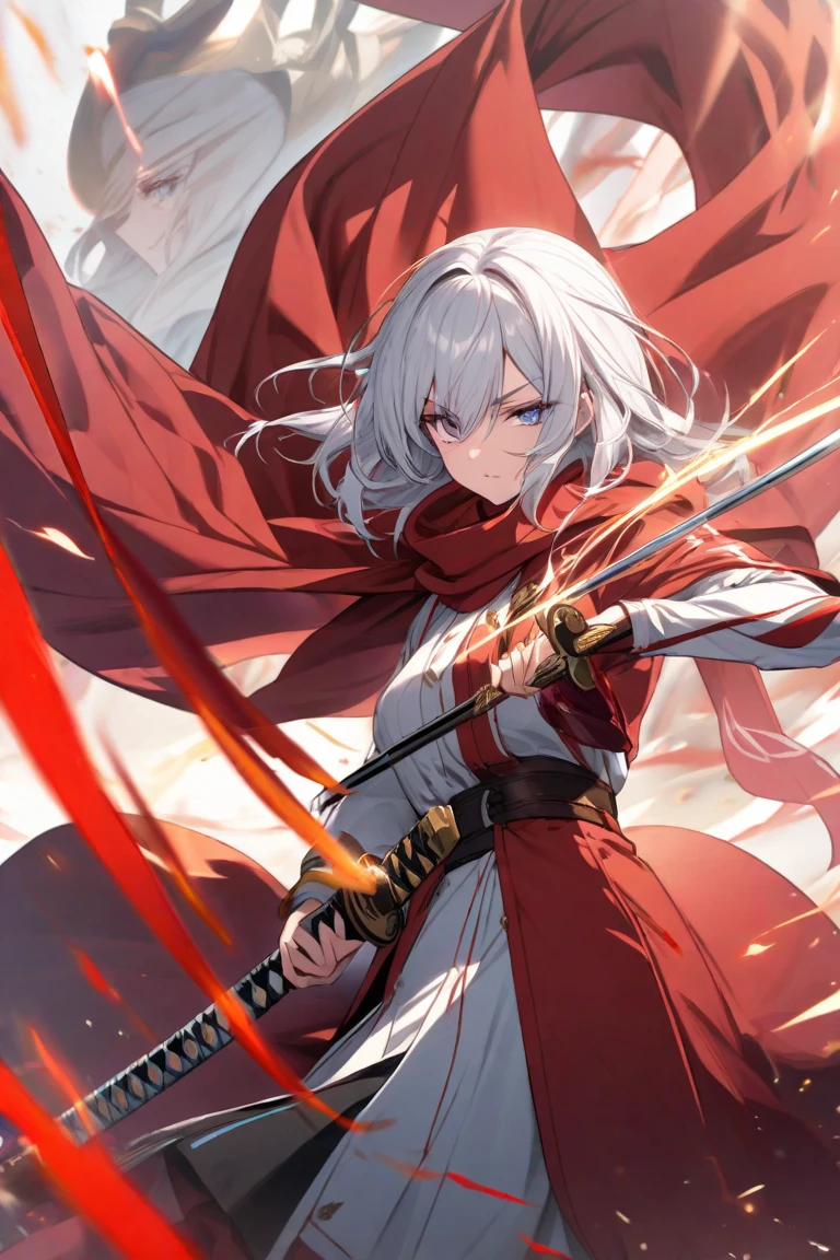 Long white hair left eye iris light blue right eye Iris light crimson wears a sc - SeaArt AI