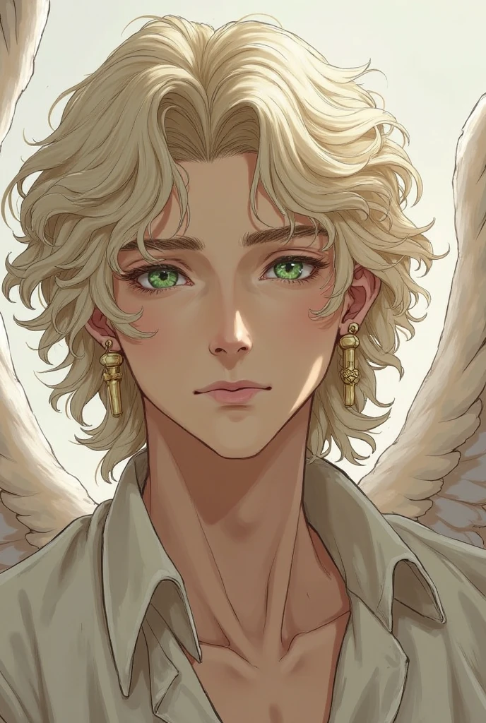 An angelic-looking man, with shoulder-length platinum blonde curly hair ...