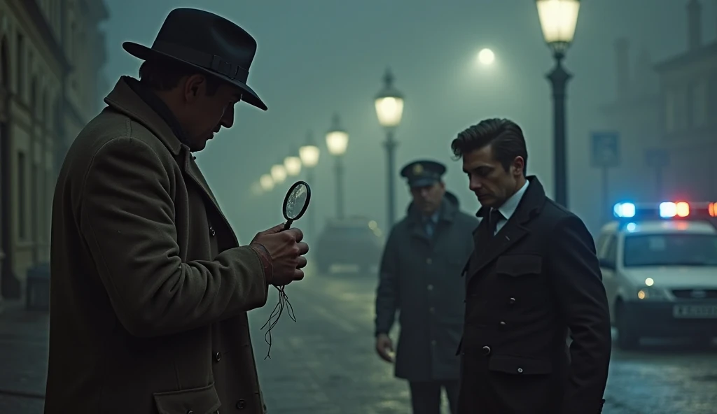 On the right side of the image, a detective is wearing a long - SeaArt AI