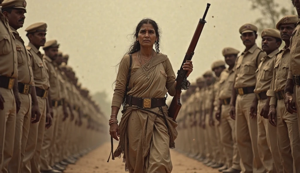 "Phoolan Devi walking with dignity toward a line of policemen while ...