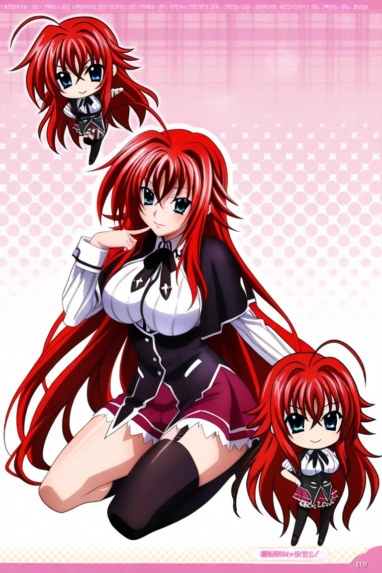Chibi version of the anime Rias Gremory with red hair, blue eyes ...