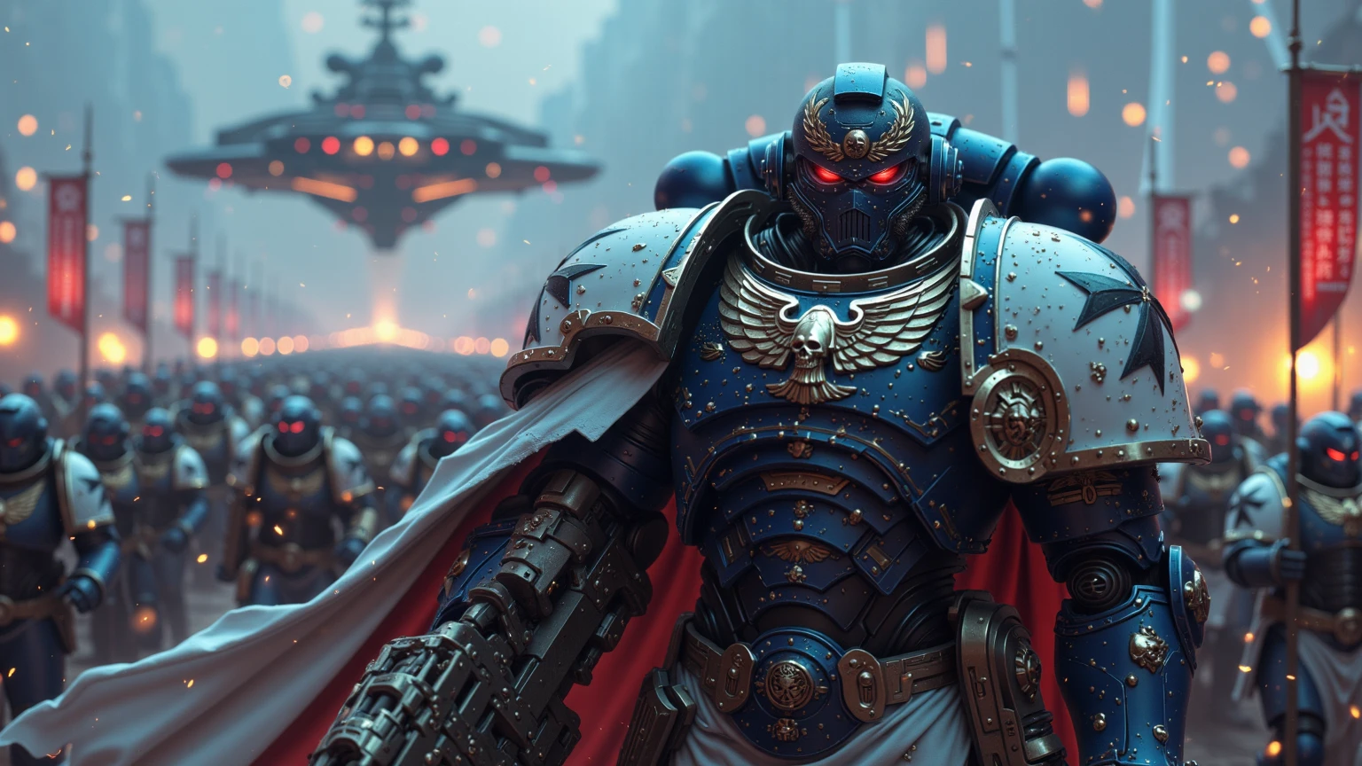 A commanding futuristic space marine representing the ideology of ...