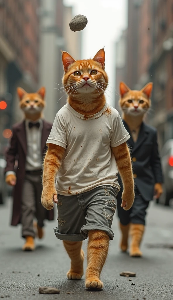 An anthropomorphic orange cat is walking upright like a human - SeaArt AI