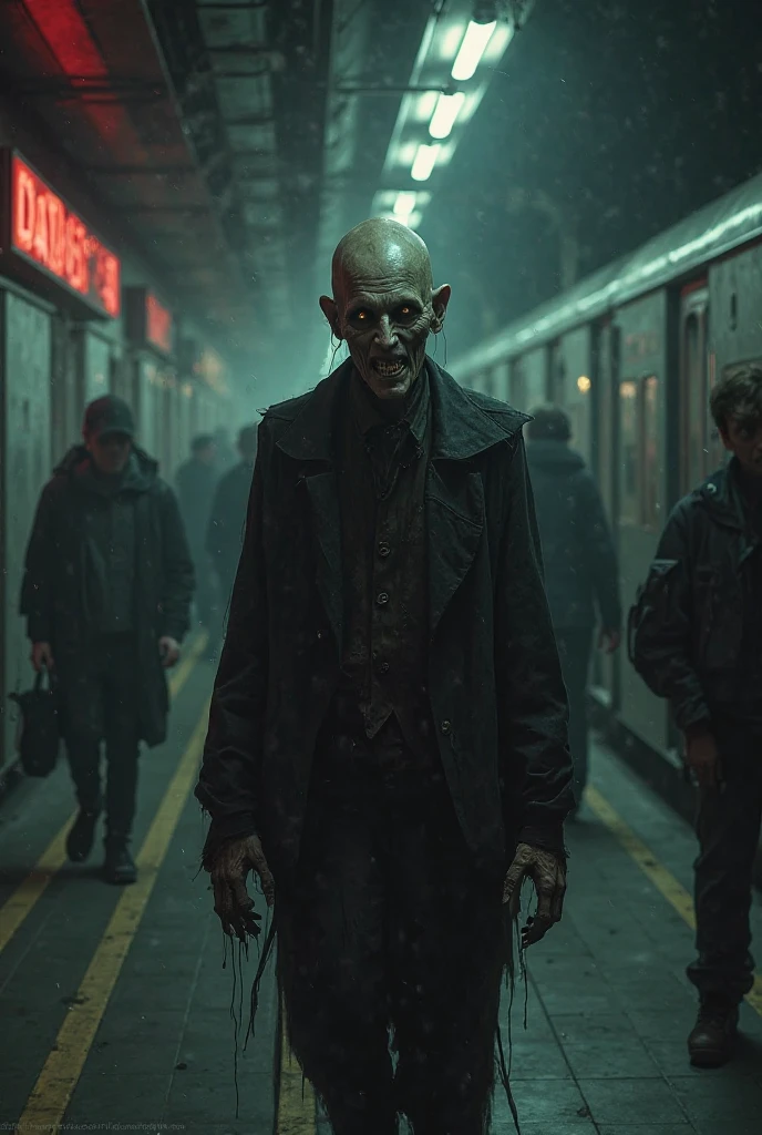Creepy man grinning on the train station platform - SeaArt AI
