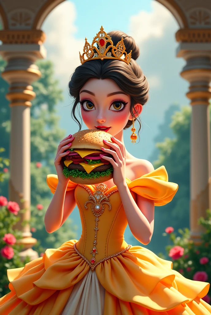 A princess eating a hamburger - SeaArt AI