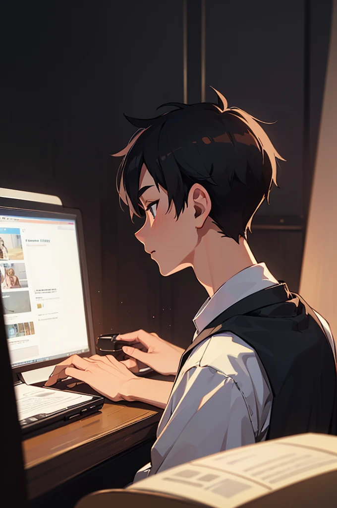 (Cinematic Light:1.3), 1 flat-2D anime young man, listen to jazz ...