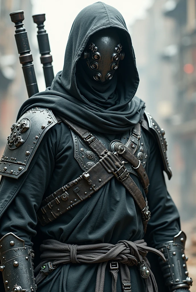 A futuristic ninja with a black outfit and light, technological armor ...