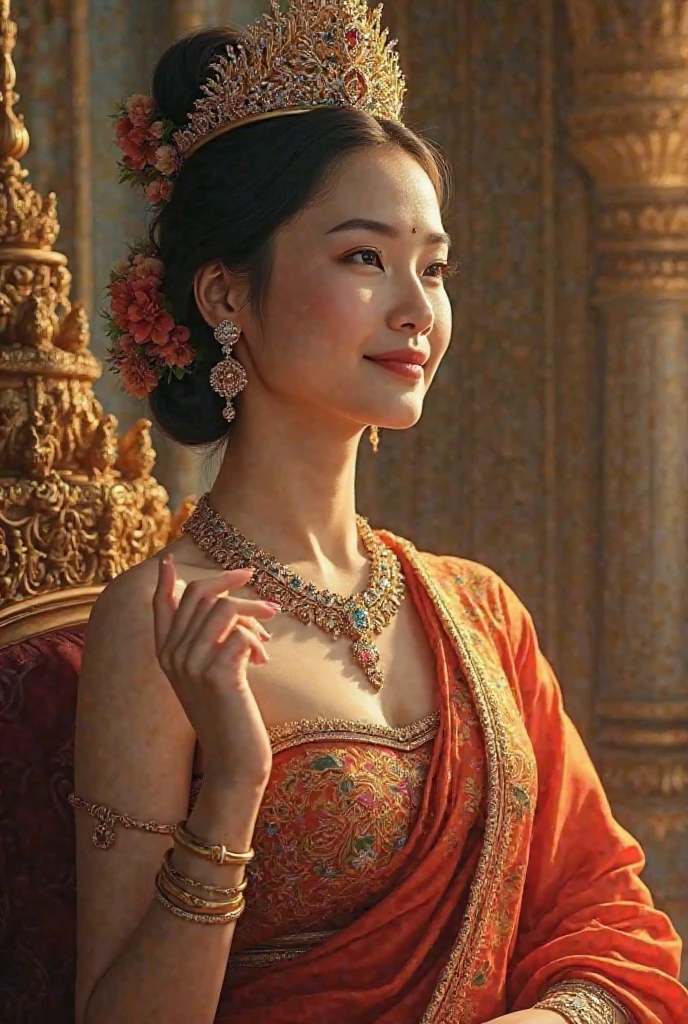 **"Create a royal portrait of a Myanmar queen, embodying the grace and ...