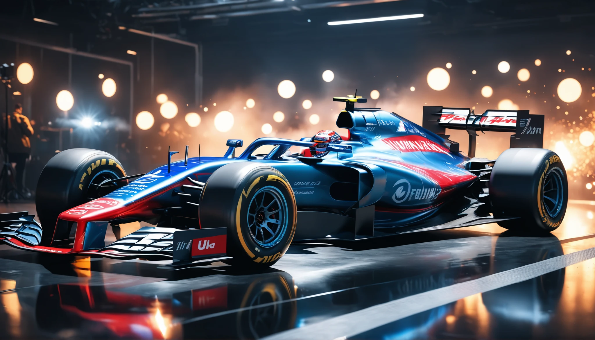 Fastest F1 Car,Metallic Body,blue flare,full body composition - SeaArt AI