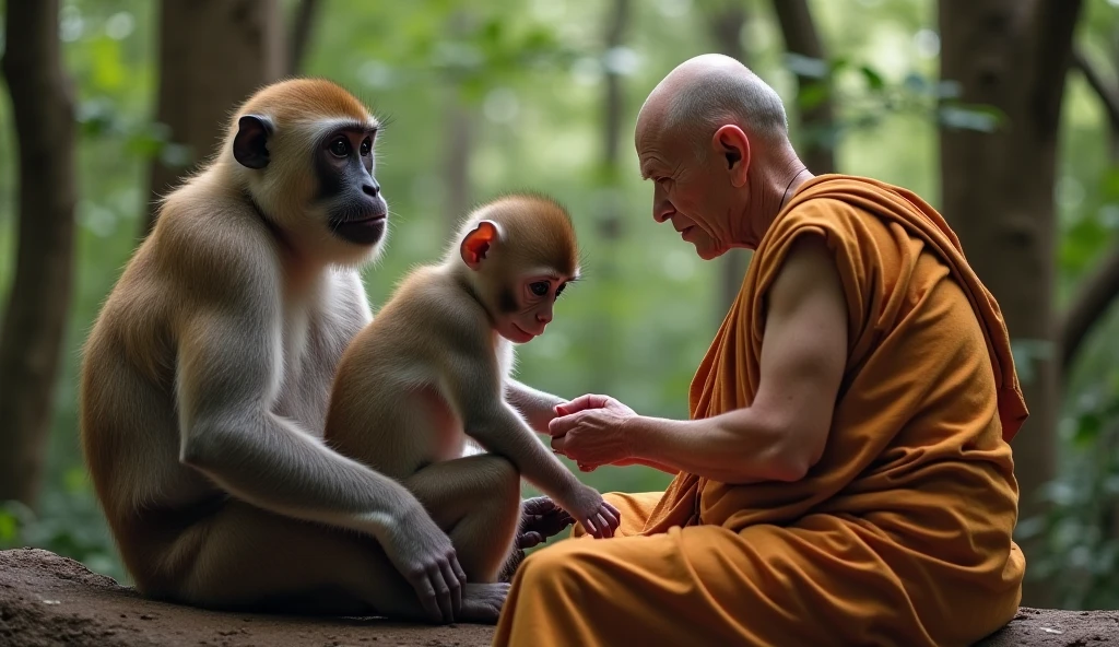 An old monk is sitting with a monkey, making love to the monkey - SeaArt AI