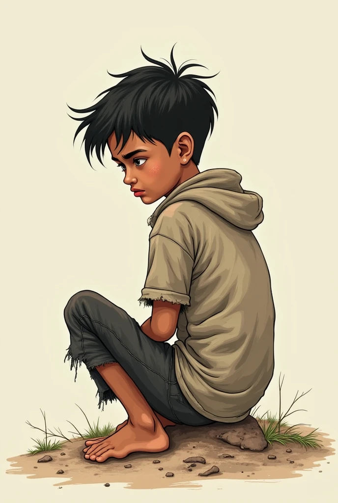 2. ना पैसा था, ना साधन। Prompt: "A poor boy with torn clothes and no ...