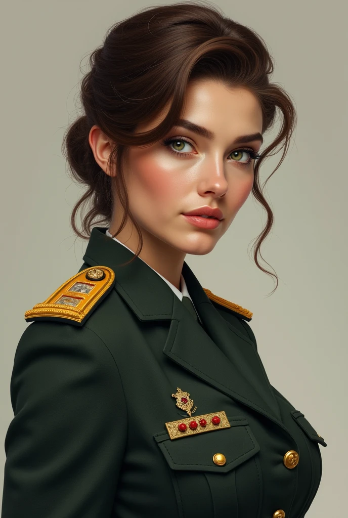 With brown Quiff hair and green eyes a woman in army uniform with ...