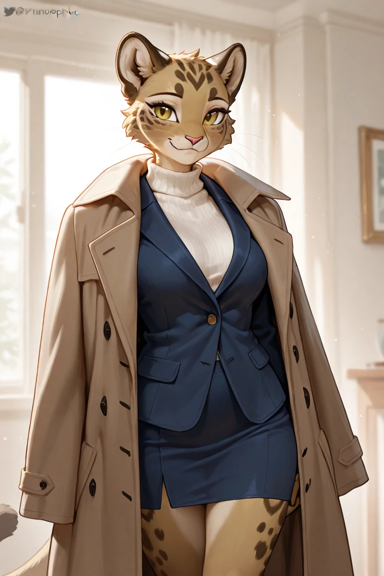 Furry antropomorphic female puma in a coat - SeaArt AI