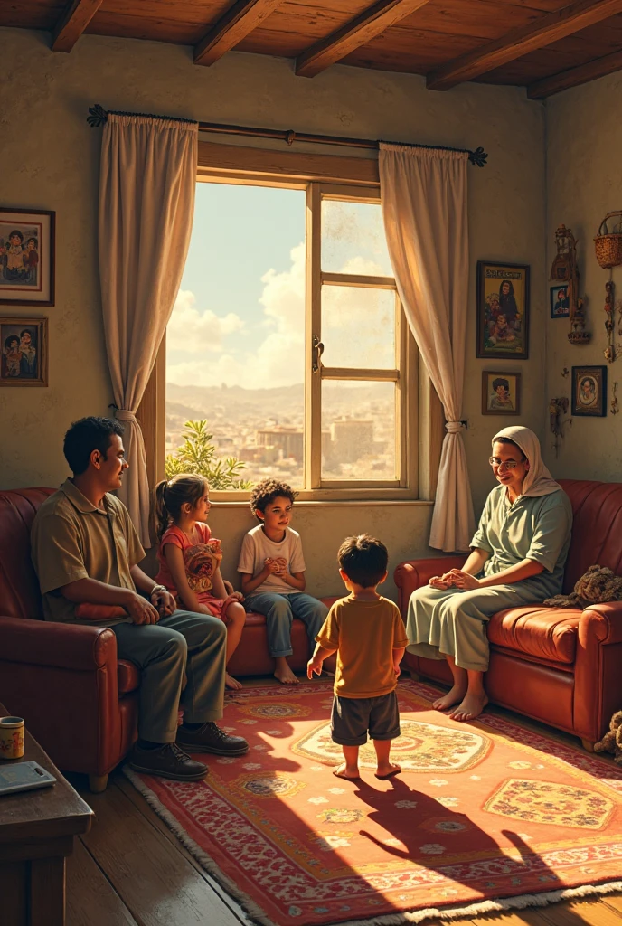 Setting: Inside a simple Palestinian home, with old, traditionally ...