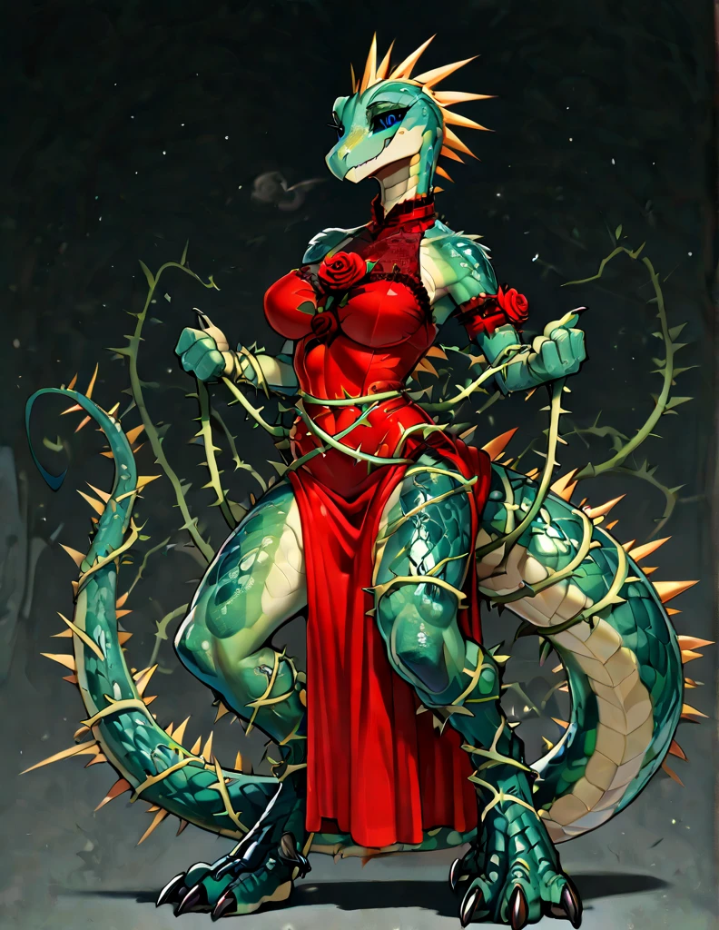 Anthro scalie, furry female, body scales, green scales, smirk - SeaArt AI