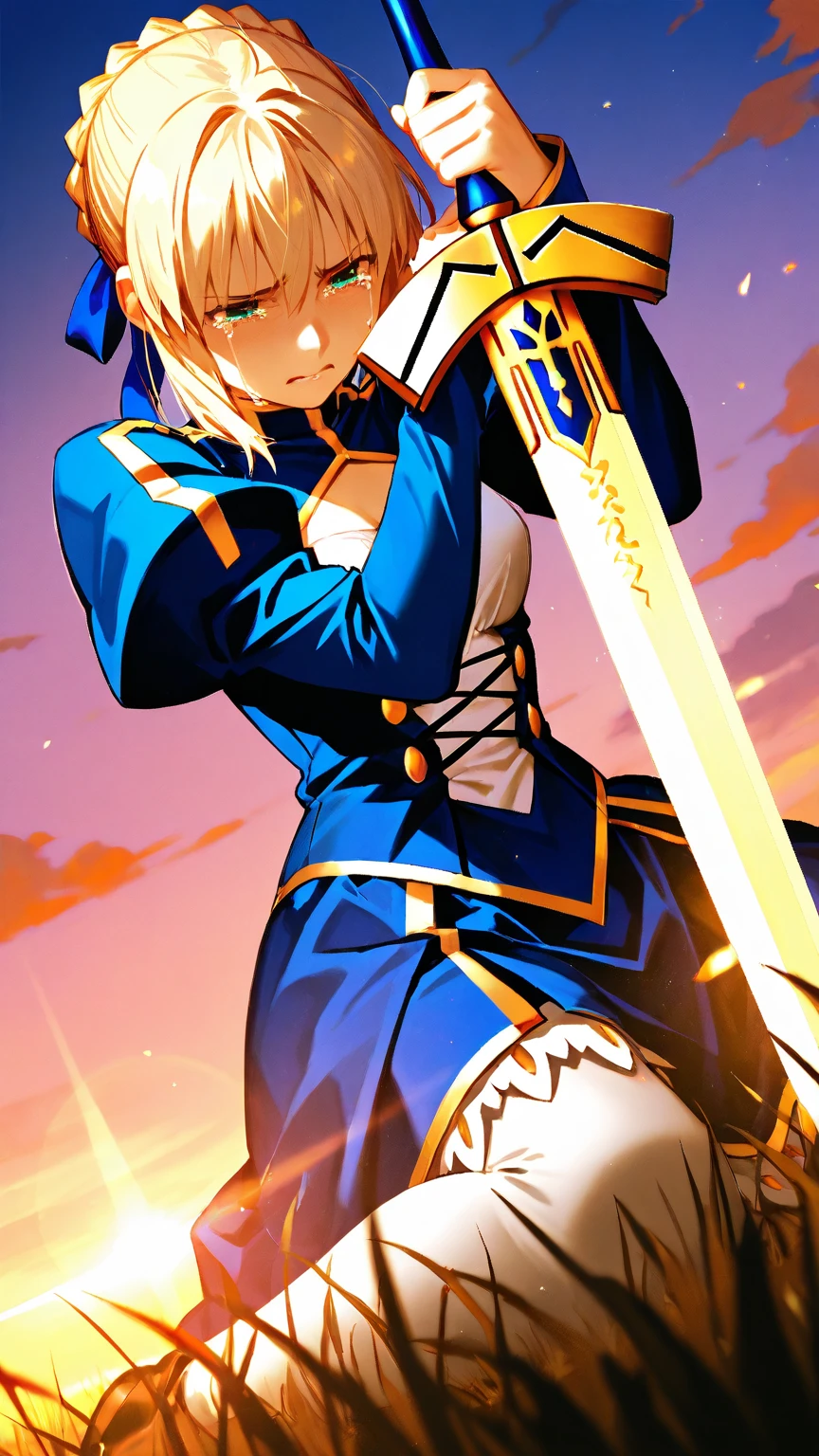 Artoria Saber from fate zero, frustrating kneeling holding her ...