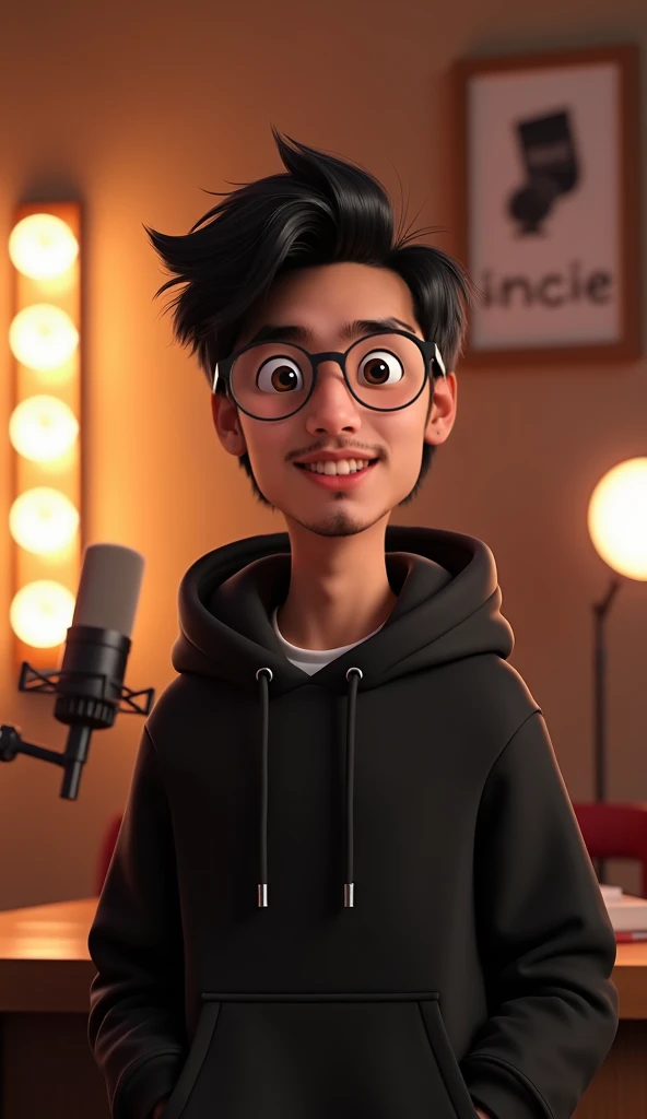 3D character pixar style Asian male content creator with glasses ...