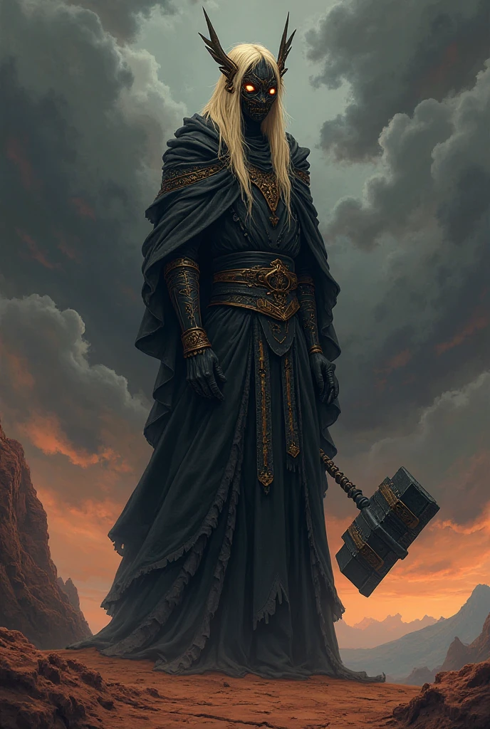 The image presents an enigmatic character charged with atmosphere ...