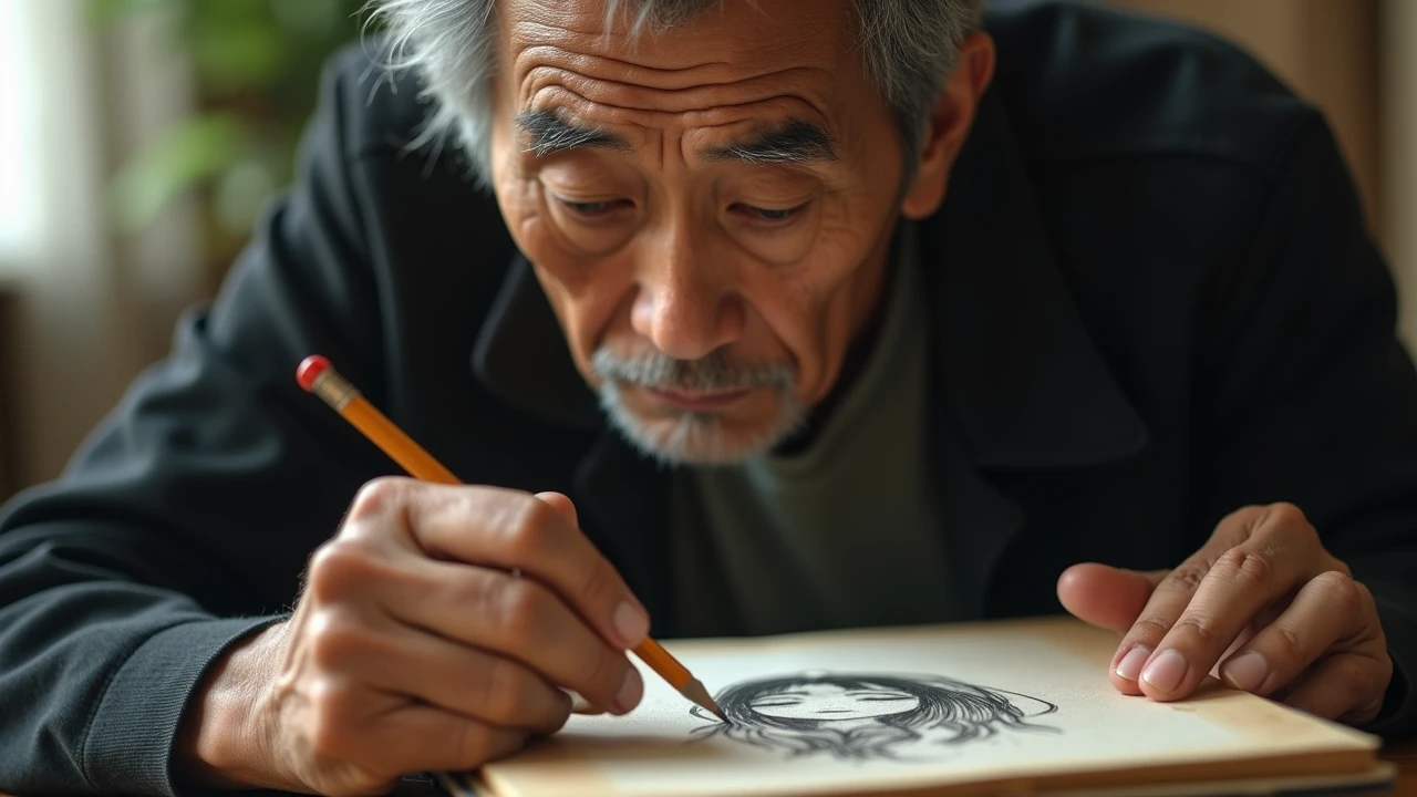 Close-up of Takeda Masao is a 58 year old Japanese man slender build ...