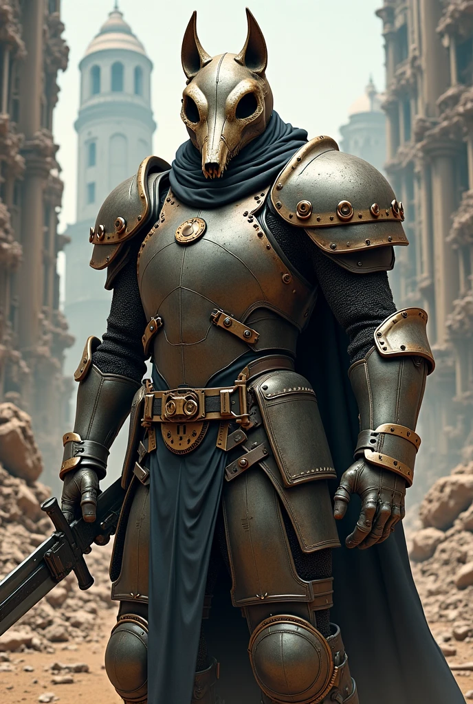 Dieselpunk Knight with wolf skull helmet - SeaArt AI