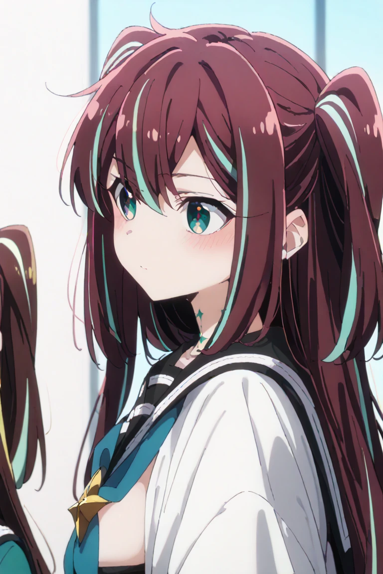 Matama akoya, long hair, brown hair, green eyes, multicolored hair ...