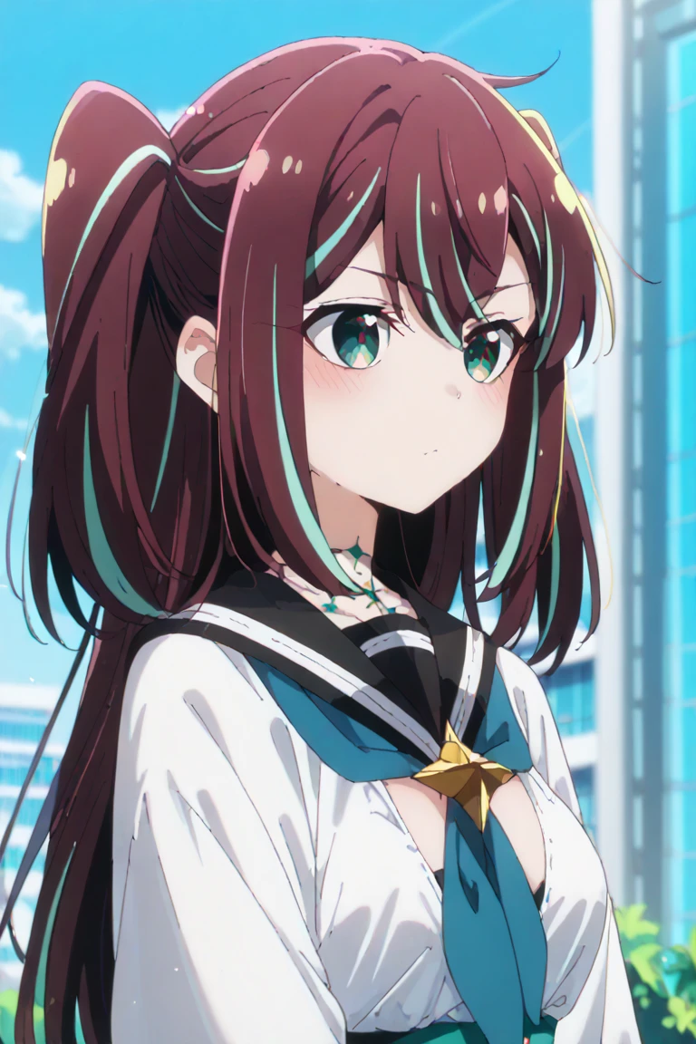 Matama akoya, long hair, brown hair, green eyes, multicolored hair ...