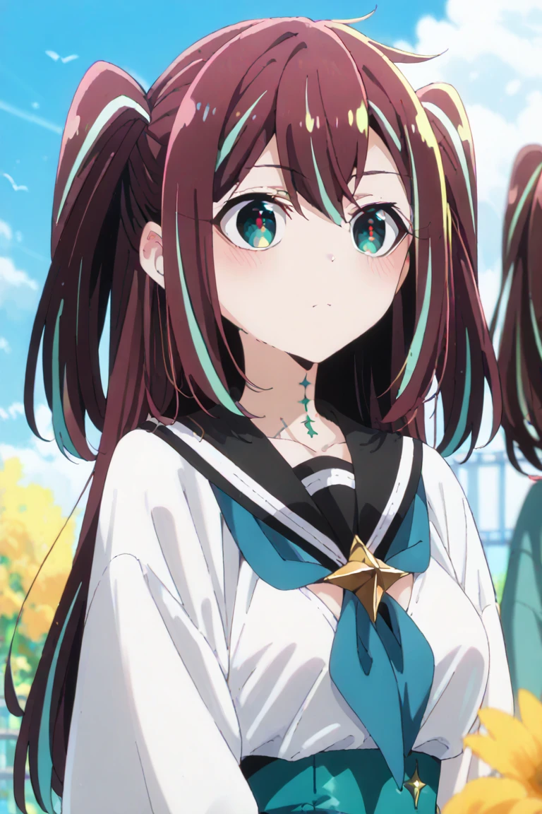 Matama akoya, long hair, brown hair, green eyes, multicolored hair ...