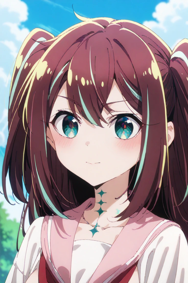 Matama akoya, long hair, brown hair, green eyes, multicolored hair ...