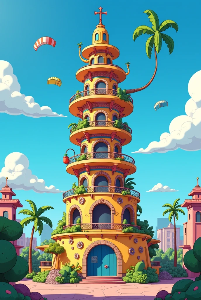 Latin American tower, animated style of The Simpsons, high resolution ...