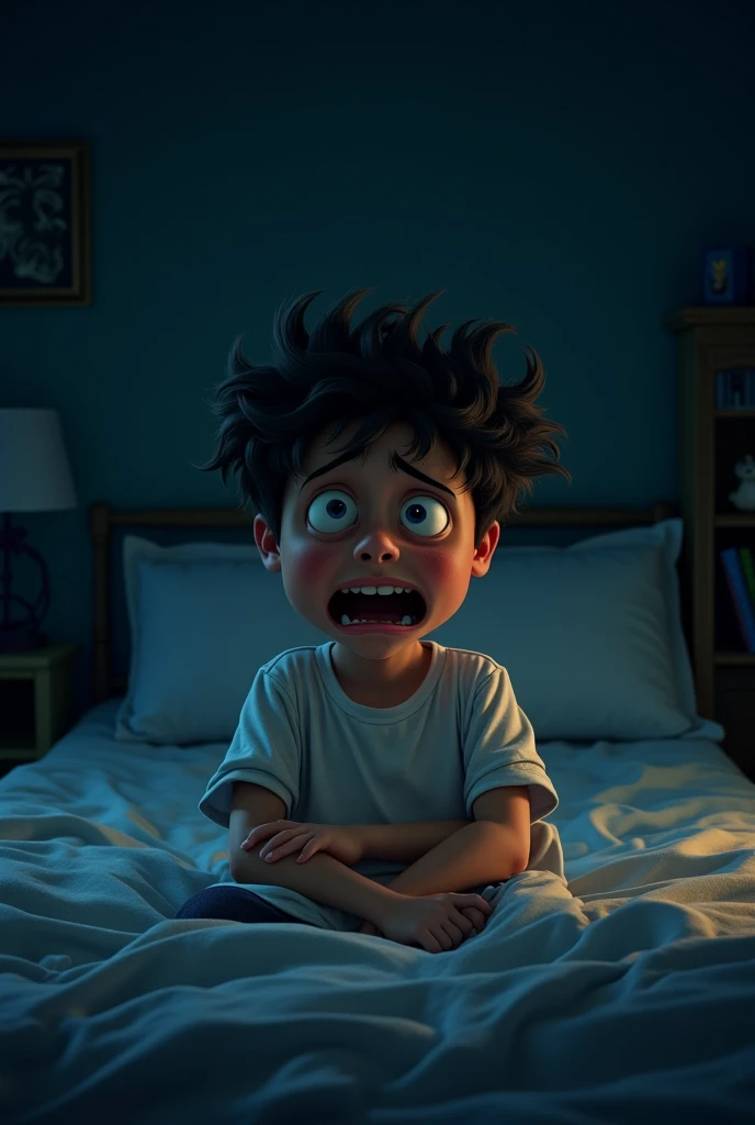 Boy waking up from his bed scared - SeaArt AI
