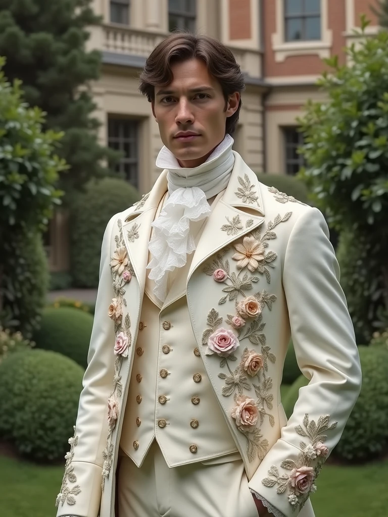 Costume blanc régence homme fleurie - SeaArt AI