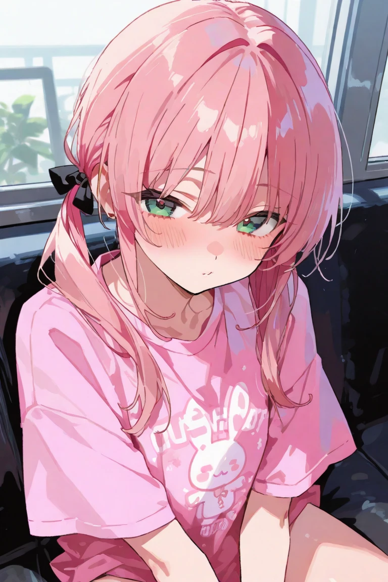 Cute Embarrassing pink hair twin tails pink boyfriend shirt - SeaArt AI