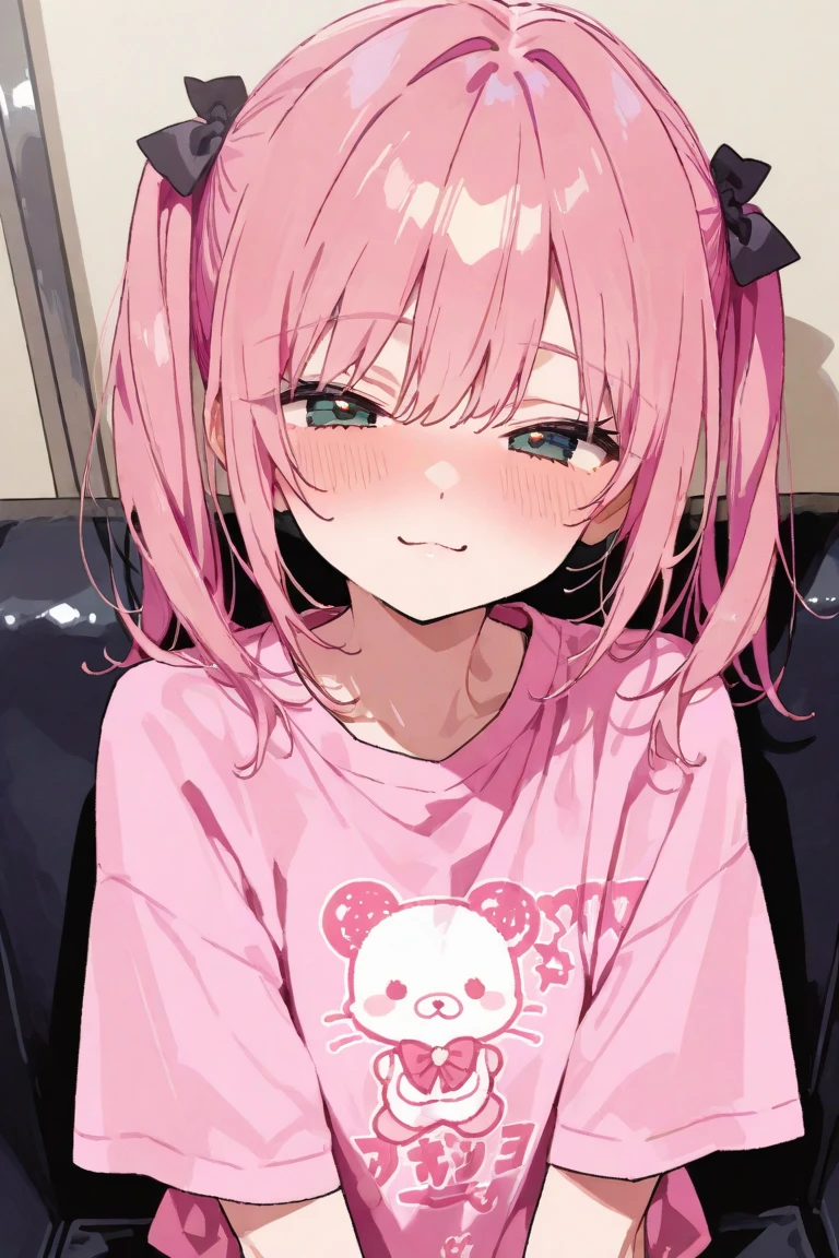 Cute Embarrassing pink hair twin tails pink boyfriend shirt - SeaArt AI