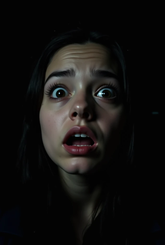 Shocked girl with full lips , with a guilty eye, in a dark room - SeaArt AI